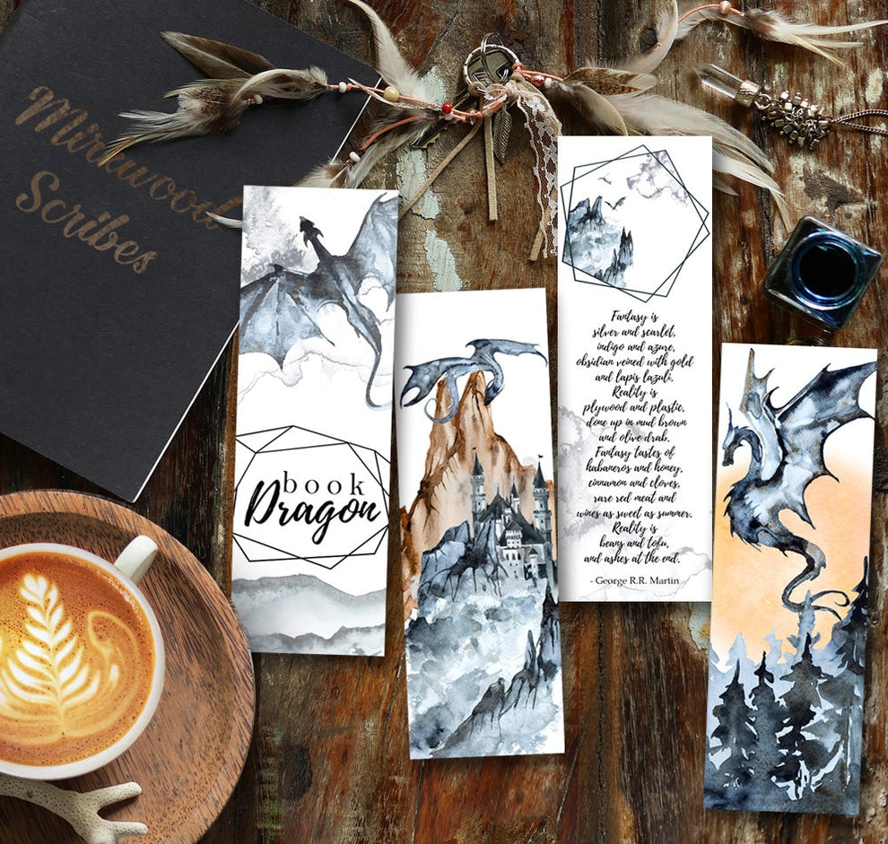 Inky Book Dragon Watercolor Bookmark – Mirkwood Scribes